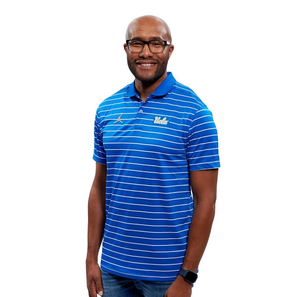 UCLA Jumpman Embroidered Striped Polo | UCLA Store UCLA Jumpman Embroidered Striped Polo | UCLA Store